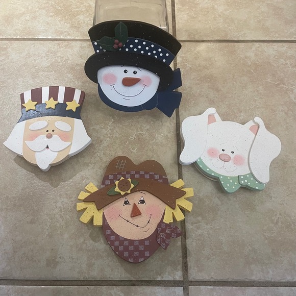 Holiday | Set Of 4 Seasonal Holiday Themed Jar Lids Uncle Sam Snowman ...